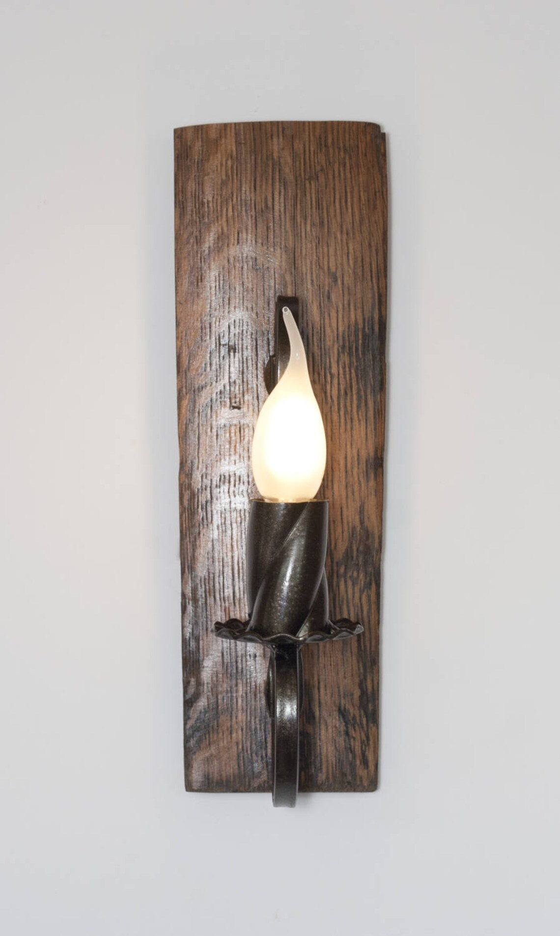 Rustic Wall Lamp - Wood and Wrought Iron Sconce - Barrel Wall Light - Etsy