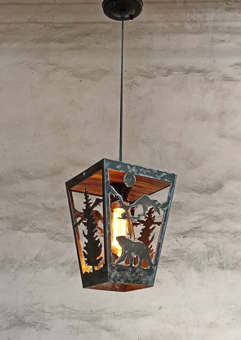 Rustic Pendant Light Bear Cabin Ceiling Lights Log House - Etsy