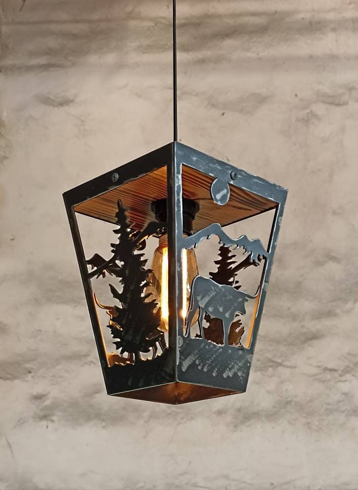 Rustic Pendant Light - Longhorn - Cabin Ceiling Lights - Log House ...