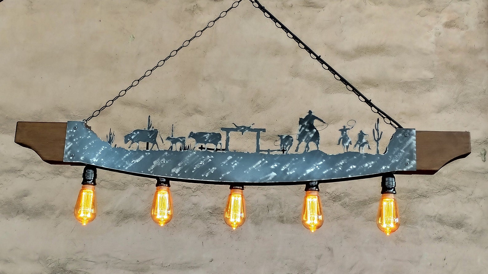 Western Chandelier: Rustic Farmhouse Ceiling Light With Cowboy Scene - Etsy