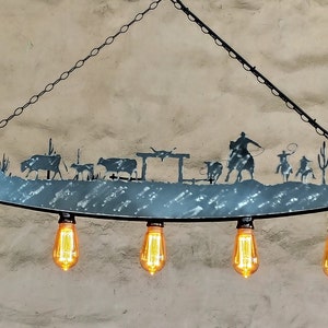 Western Chandelier: Rustic Farmhouse Ceiling Light With Cowboy Scene - Etsy