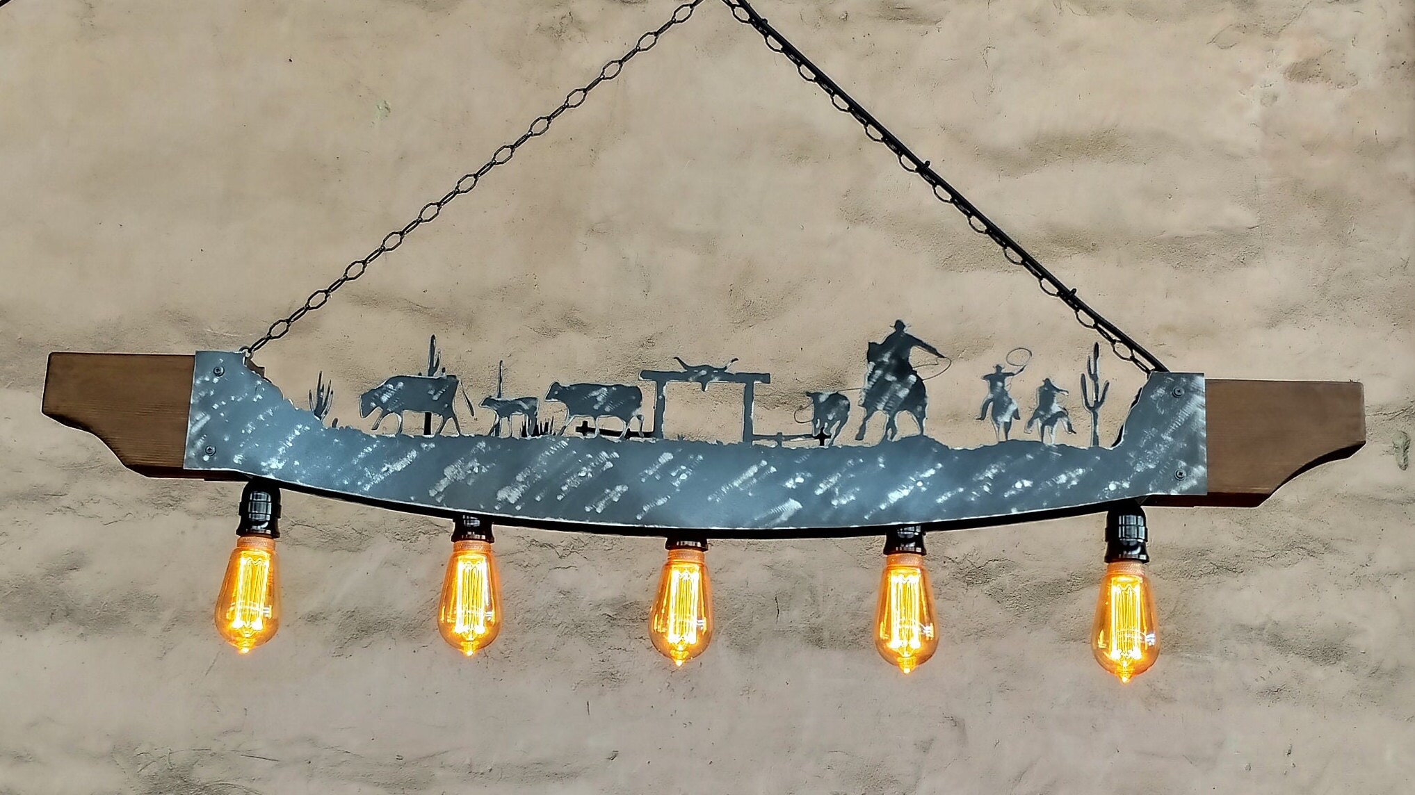 Western Chandelier: Rustic Farmhouse Ceiling Light With Cowboy Scene - Etsy