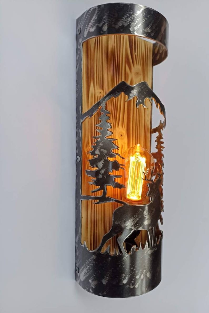 Rustic Wall Light - Whitetail Deer - Cabin Sconce - Log House Lighting ...