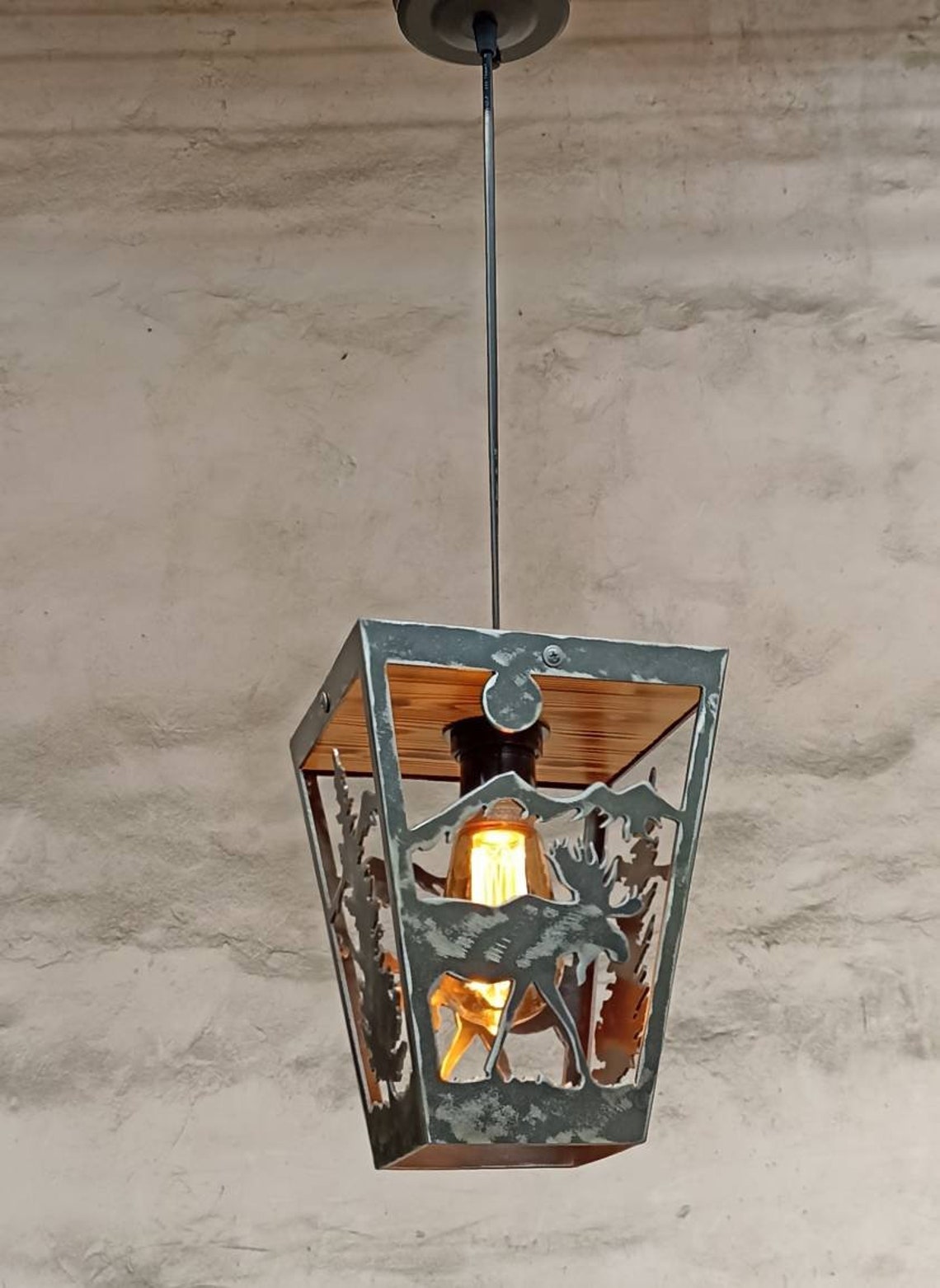 Rustic Pendant Light Moose Cabin Ceiling Lights Log - Etsy