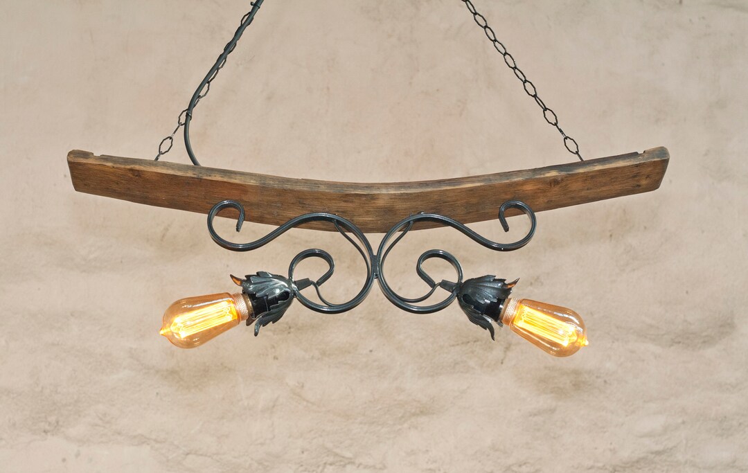 Wood and Wrought Iron Ceiling Light. Rustic Ceiling Lights. Barrel ...