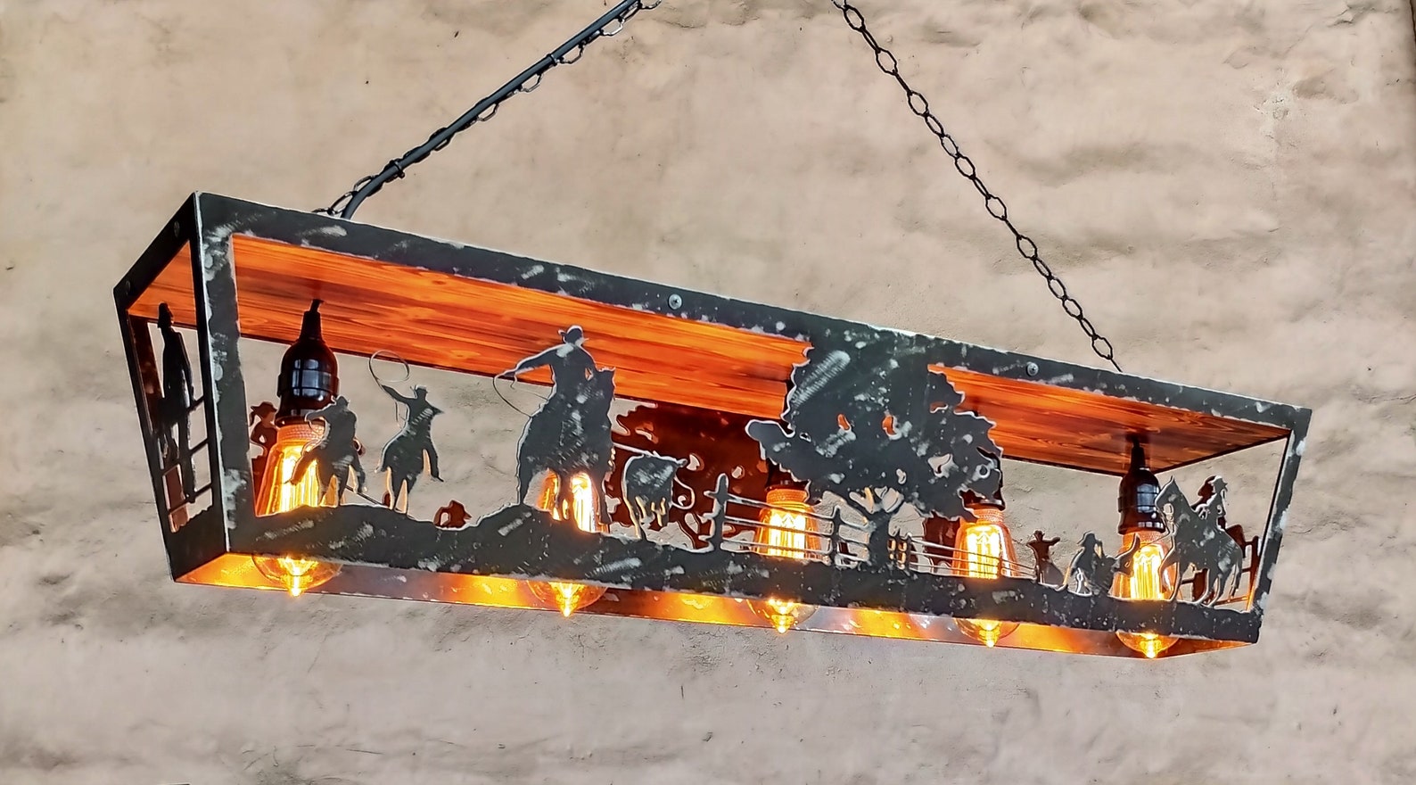 Western Ceiling Lights. Rustic Light Fixture. Cowboys and Cattle - Etsy