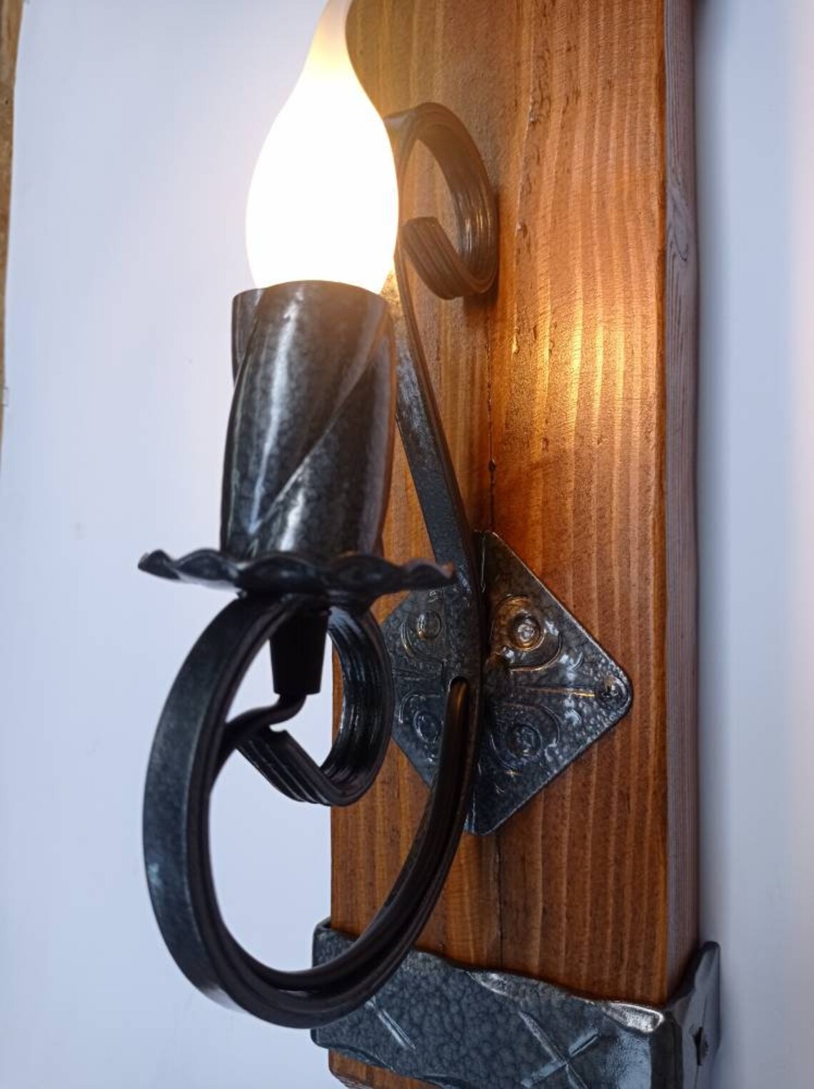 Rustic Wall Light. Wood and Wrought Iron Sconce. - Etsy