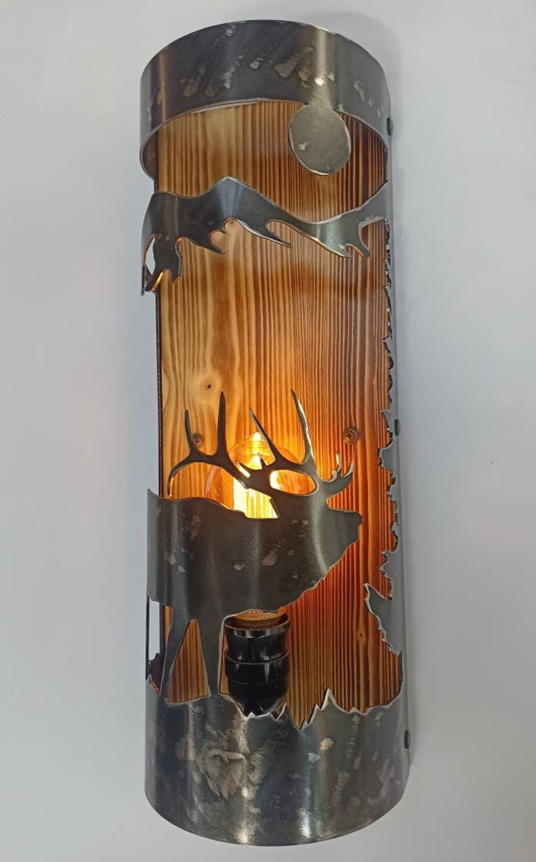 Rustic Wall Light - Elk- Cabin Sconce - Log House Lighting - Lodge ...