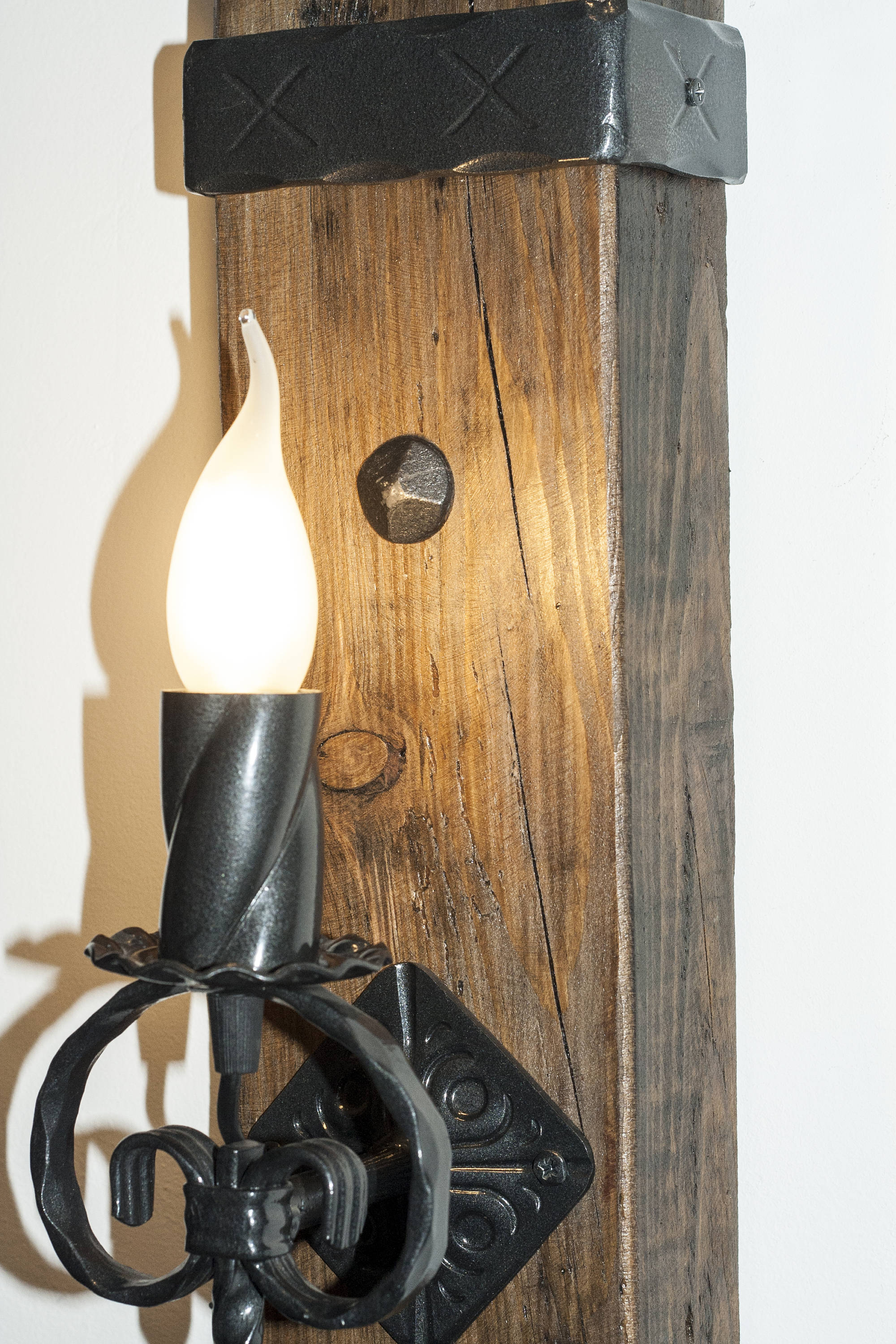 Rustic Wall Light. Wood and Wrought Iron - Etsy