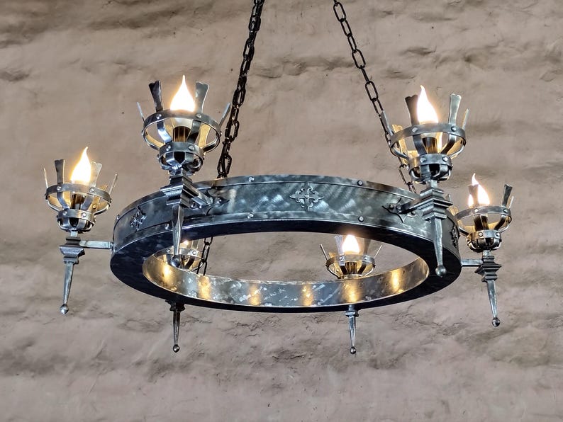Castle Chandelier Lighting. Medieval Torch Sconce. Iron Ancient Style ...