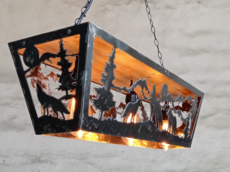 Ceiling Light Fixture - Wolves - Cabin Lights - Lodge Lighting - Log ...