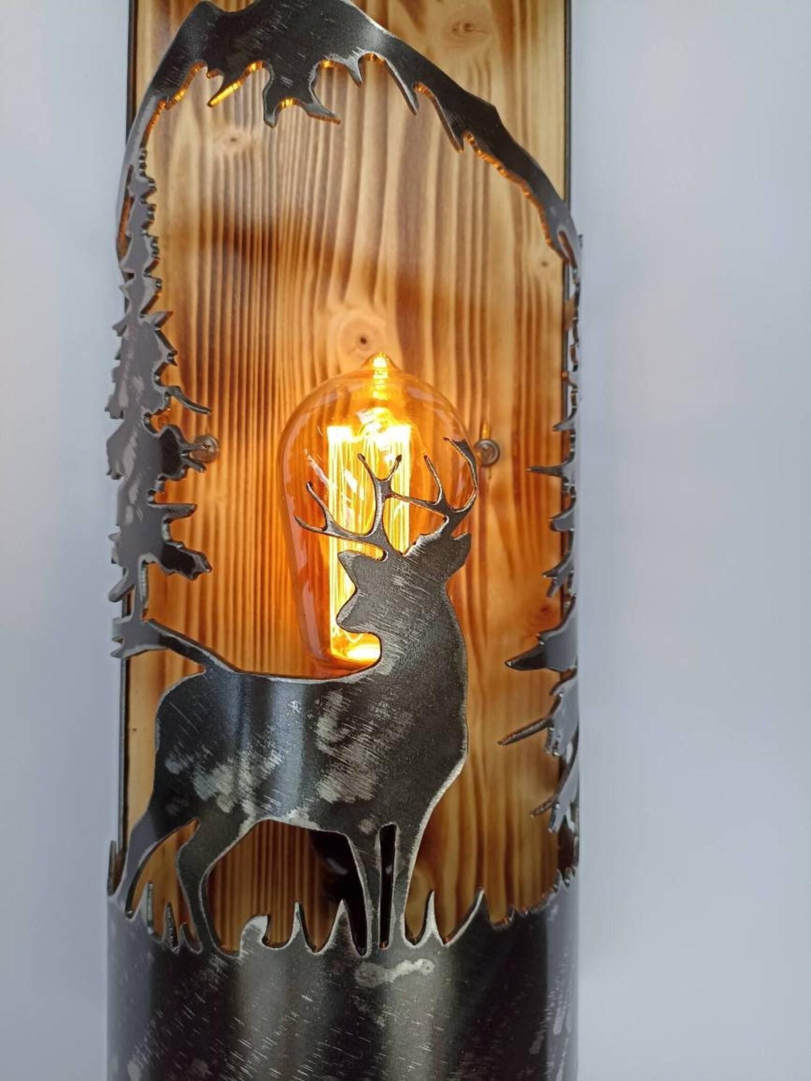 Rustic Wall Light - Whitetail Deer - Cabin Sconce - Log House Lighting ...