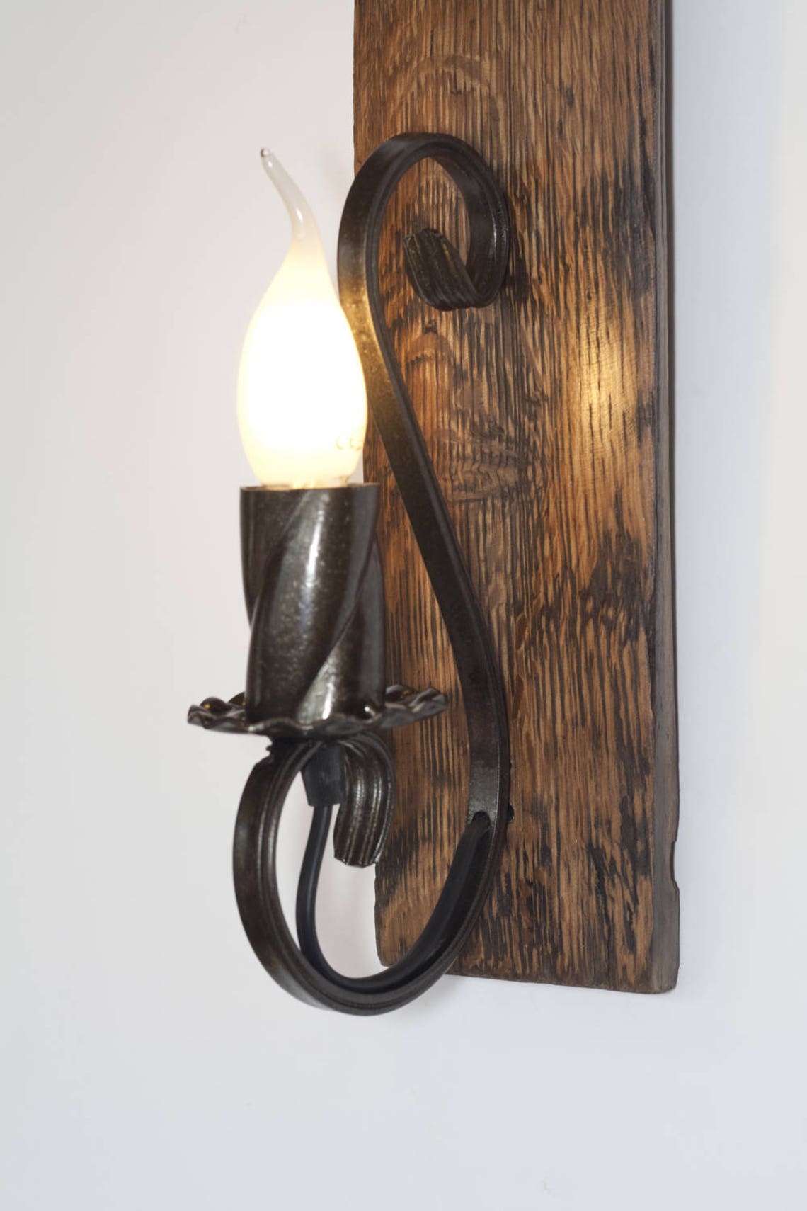Rustic Wall Lamp - Wood and Wrought Iron Sconce - Barrel Wall Light - Etsy