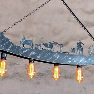 Western Chandelier: Rustic Farmhouse Ceiling Light With Cowboy Scene - Etsy