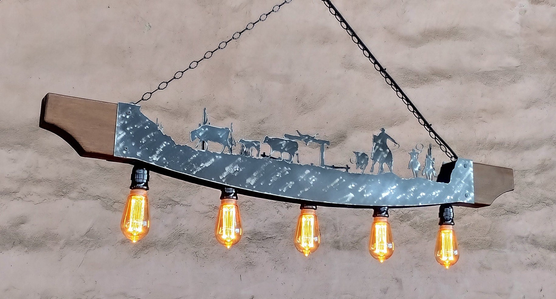 Western Chandelier: Rustic Farmhouse Ceiling Light With Cowboy Scene - Etsy