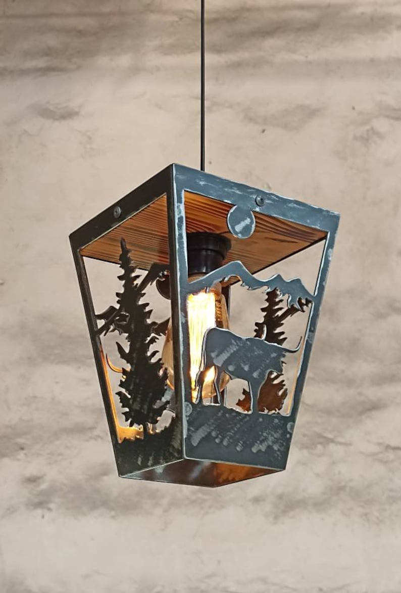 Rustic Pendant Light Longhorn Cabin Ceiling Lights Log - Etsy