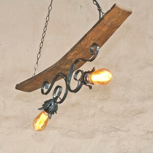 Wood and Wrought Iron Ceiling Light. Rustic Ceiling Lights. Barrel ...