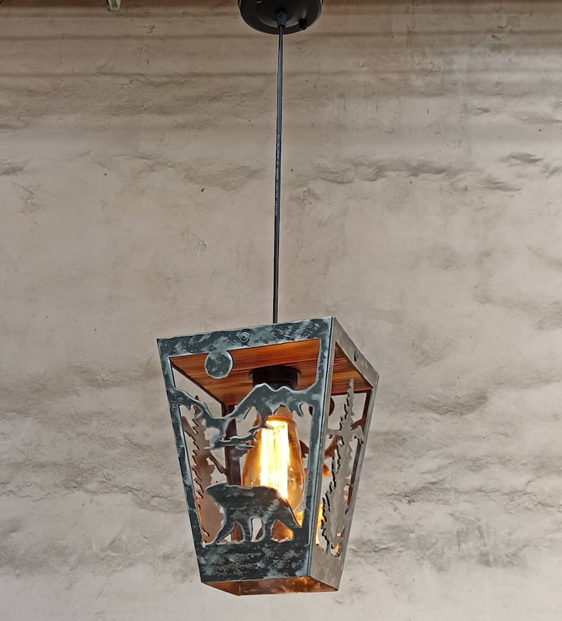 Rustic Pendant Light Bear Cabin Ceiling Lights Log House - Etsy