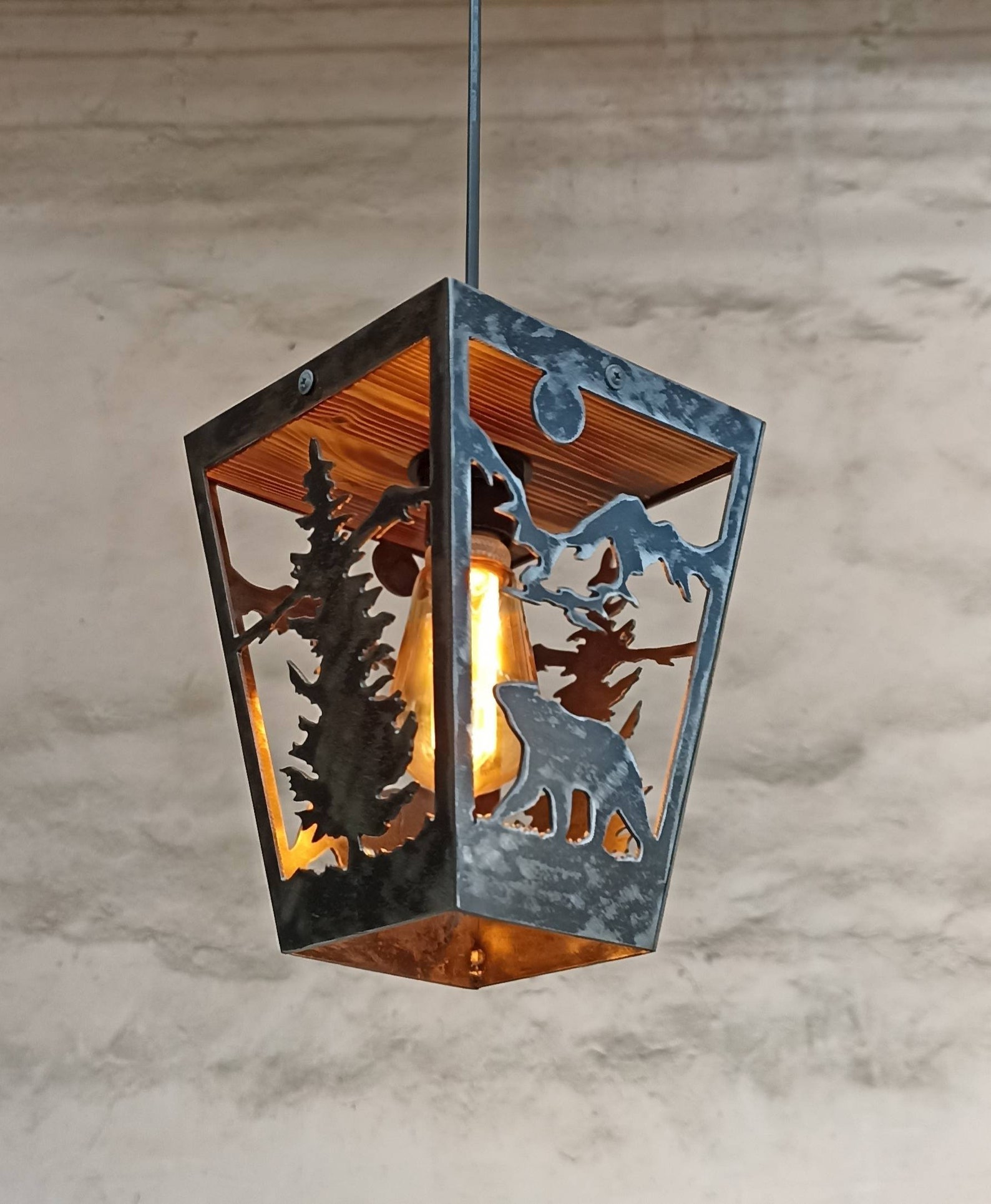 Rustic Pendant Light - Bear - Cabin Ceiling Lights - Log House Lighting ...