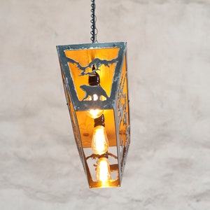 Rustic Cabin Light Fixture. Moose and Bear Pendant Light. Three Light ...