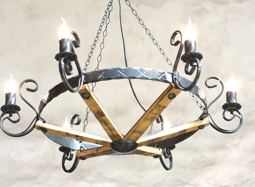 Wrought Iron Chandelier Lights, Rustic Ceiling Light, Six Light Fixture ...