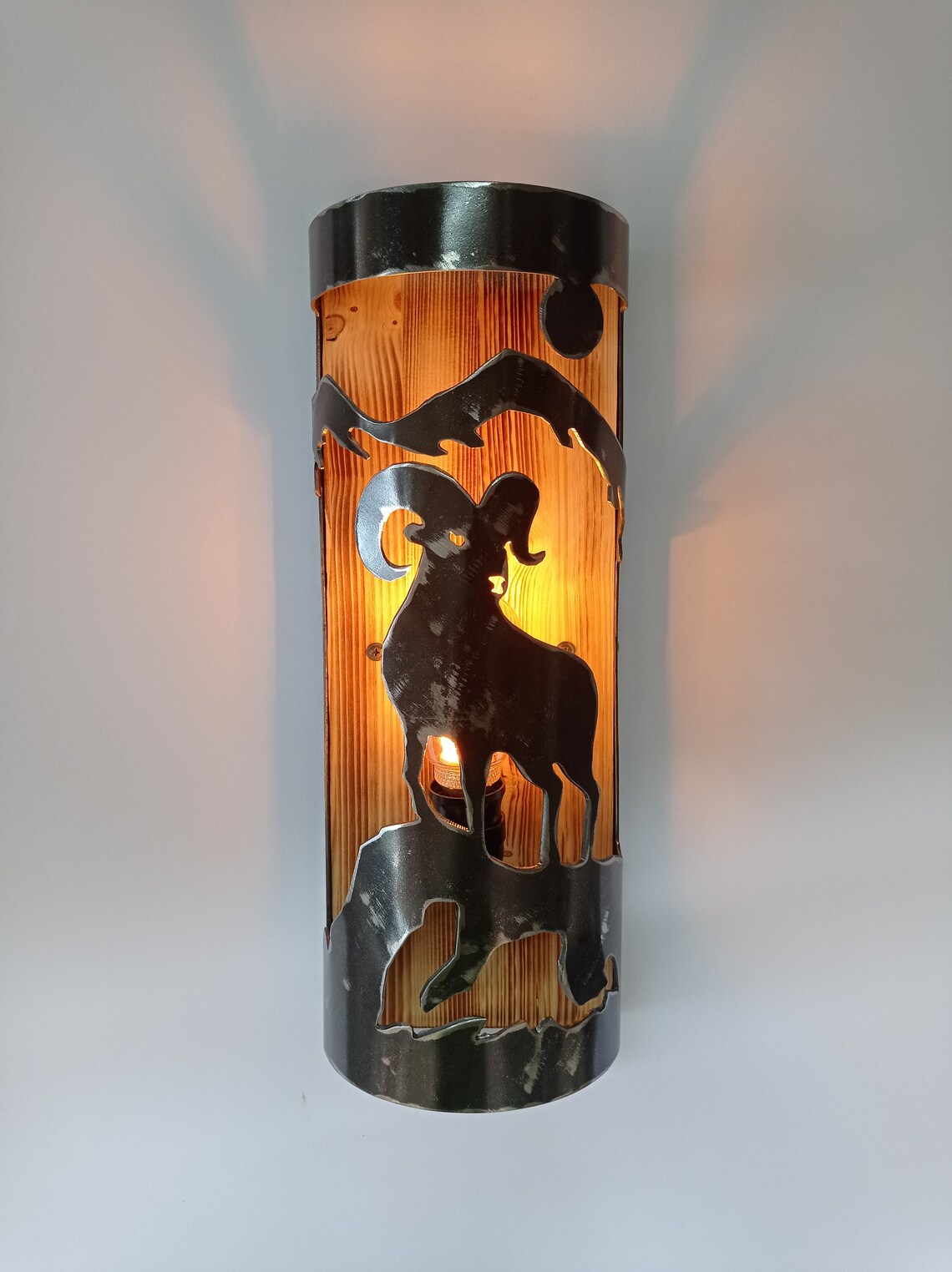 Rustic wall light Ram Cabin sconce Log House Lighting | Etsy