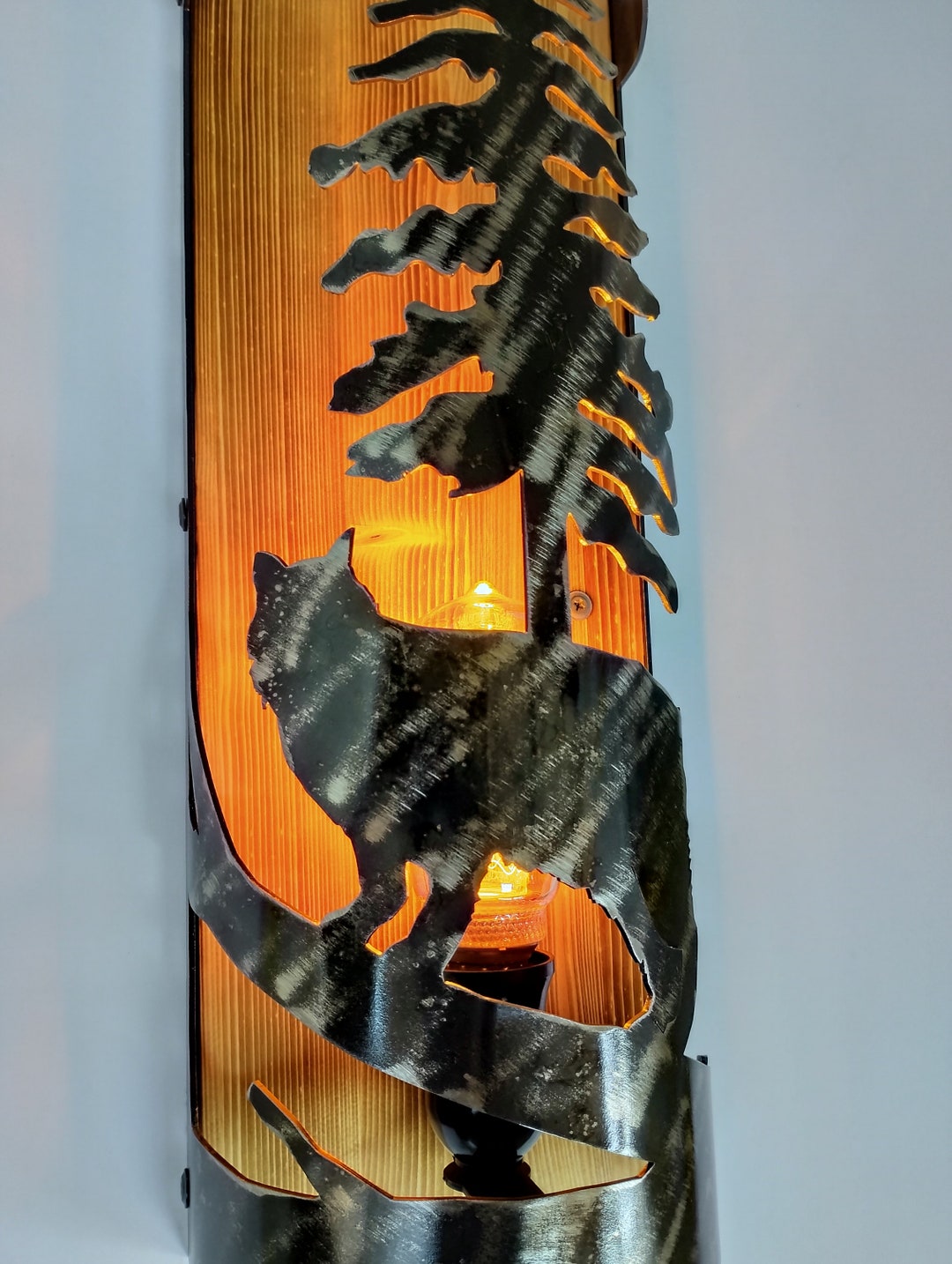 Rustic Wall Light - Bobcat - Cabin Sconce - Log House Lighting - Lodge ...