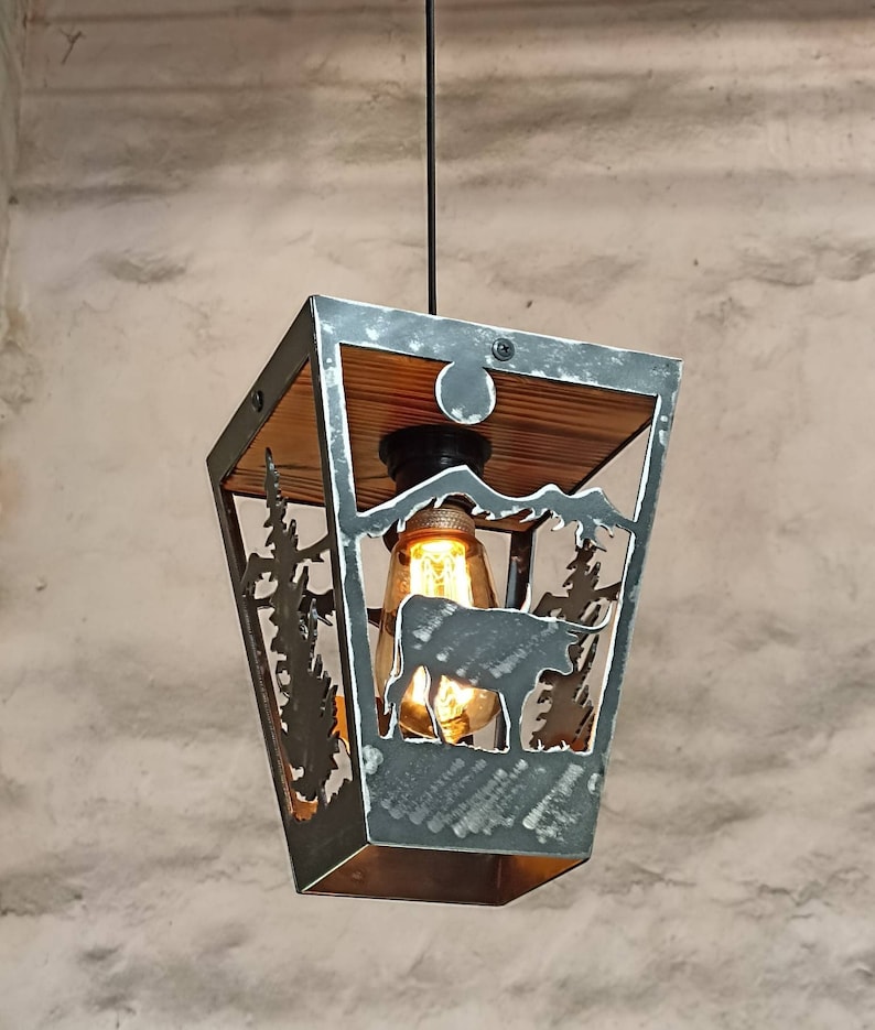 Rustic Pendant Light Longhorn Cabin Ceiling Lights Log - Etsy