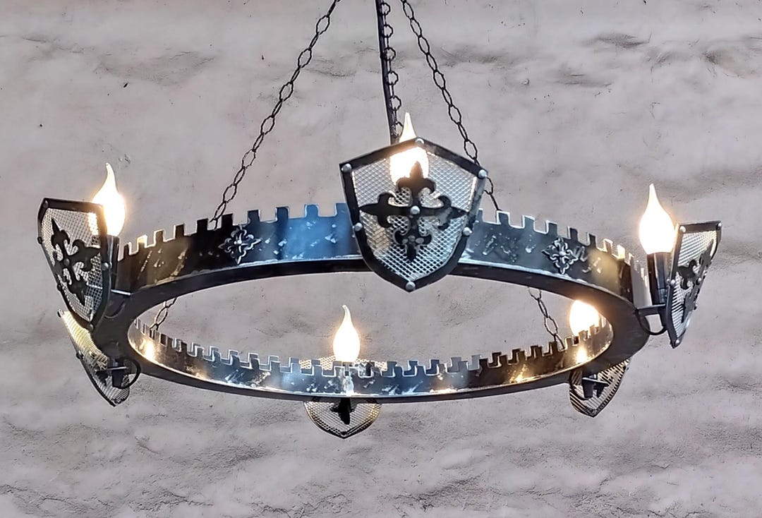 Medieval Iron Chandelier: Rustic Castle Lighting, Six Lights - Etsy
