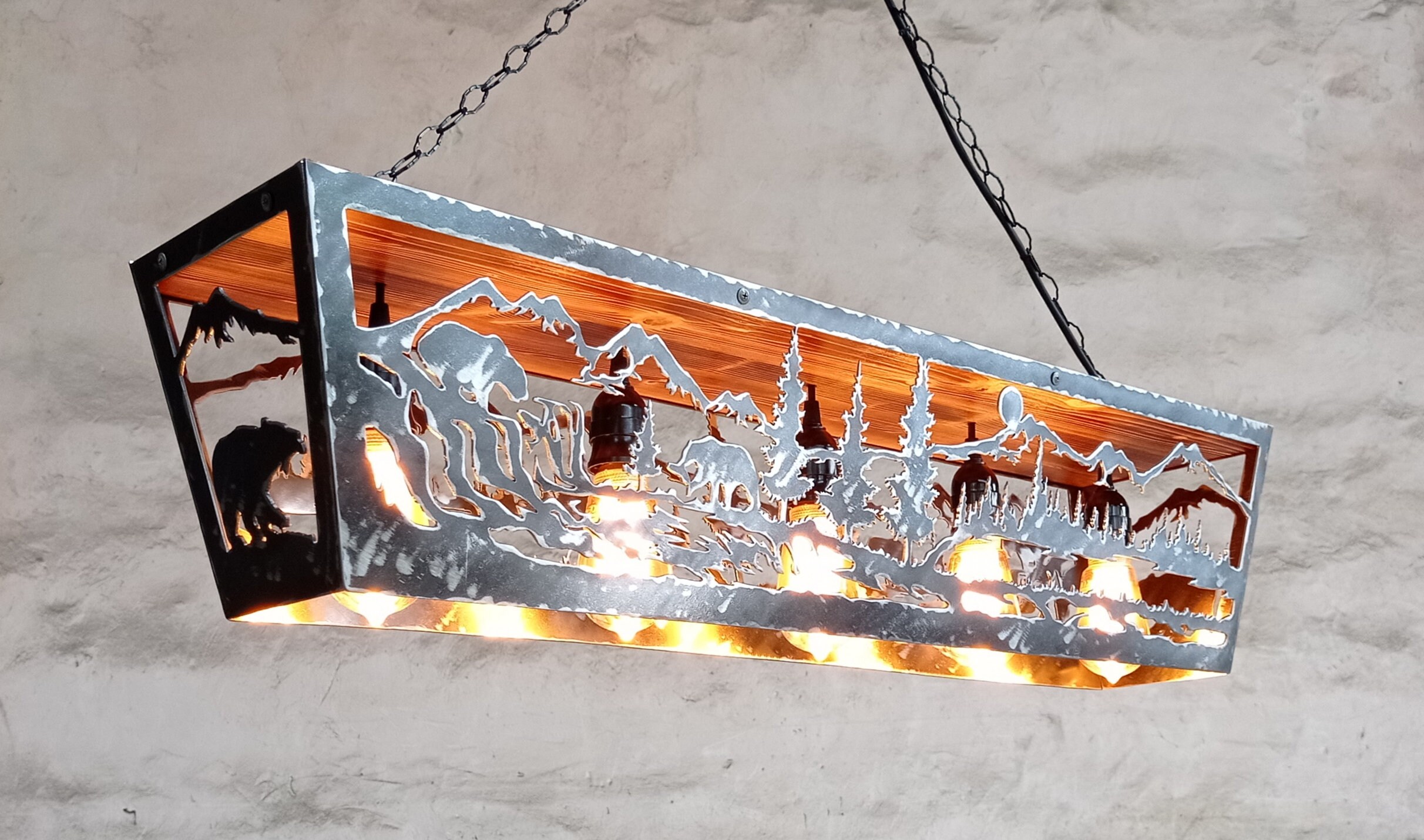 Ceiling Light Fixture - Bears Fishing Salmon - Cabin Lighting - Log ...