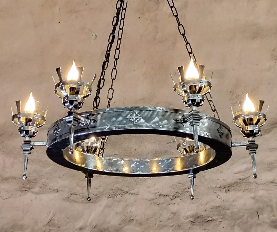 Castle Chandelier Lighting. Medieval Torch Sconce. Iron Ancient Style ...