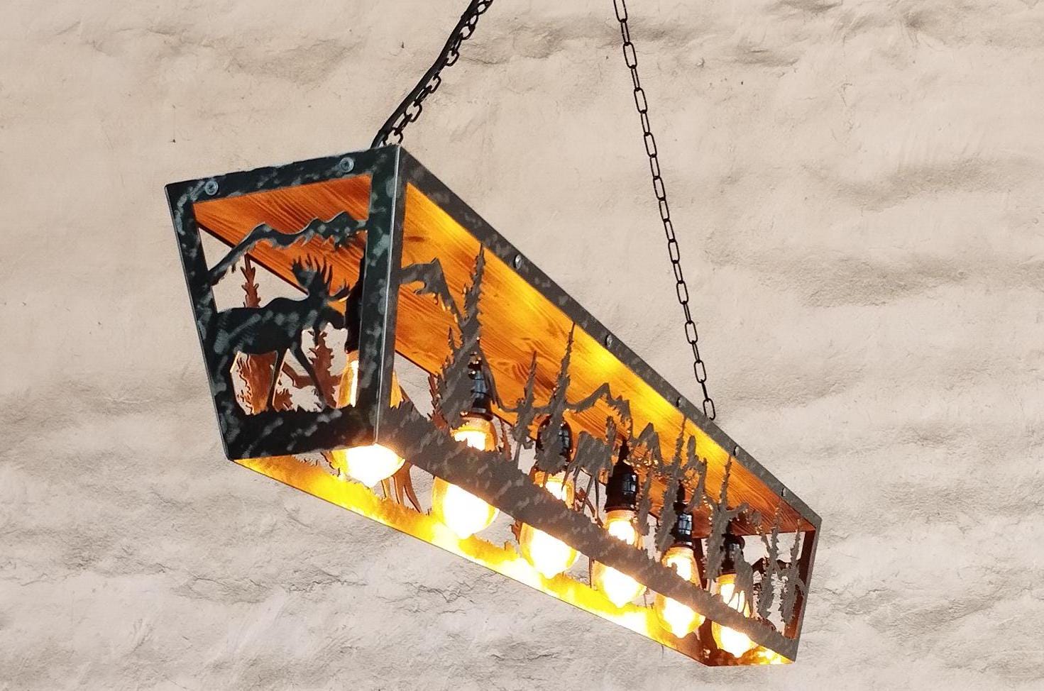 Cabin Ceiling Light, Moose and Bear, Pendant Lighting Fixture, Cabin ...