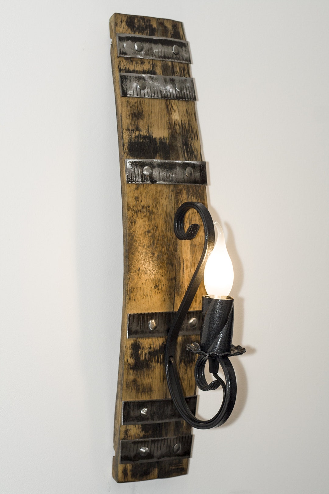 Rustic Wall Lights - Wine Barrel Cellar Sconce - Wrought Iron and Wood ...