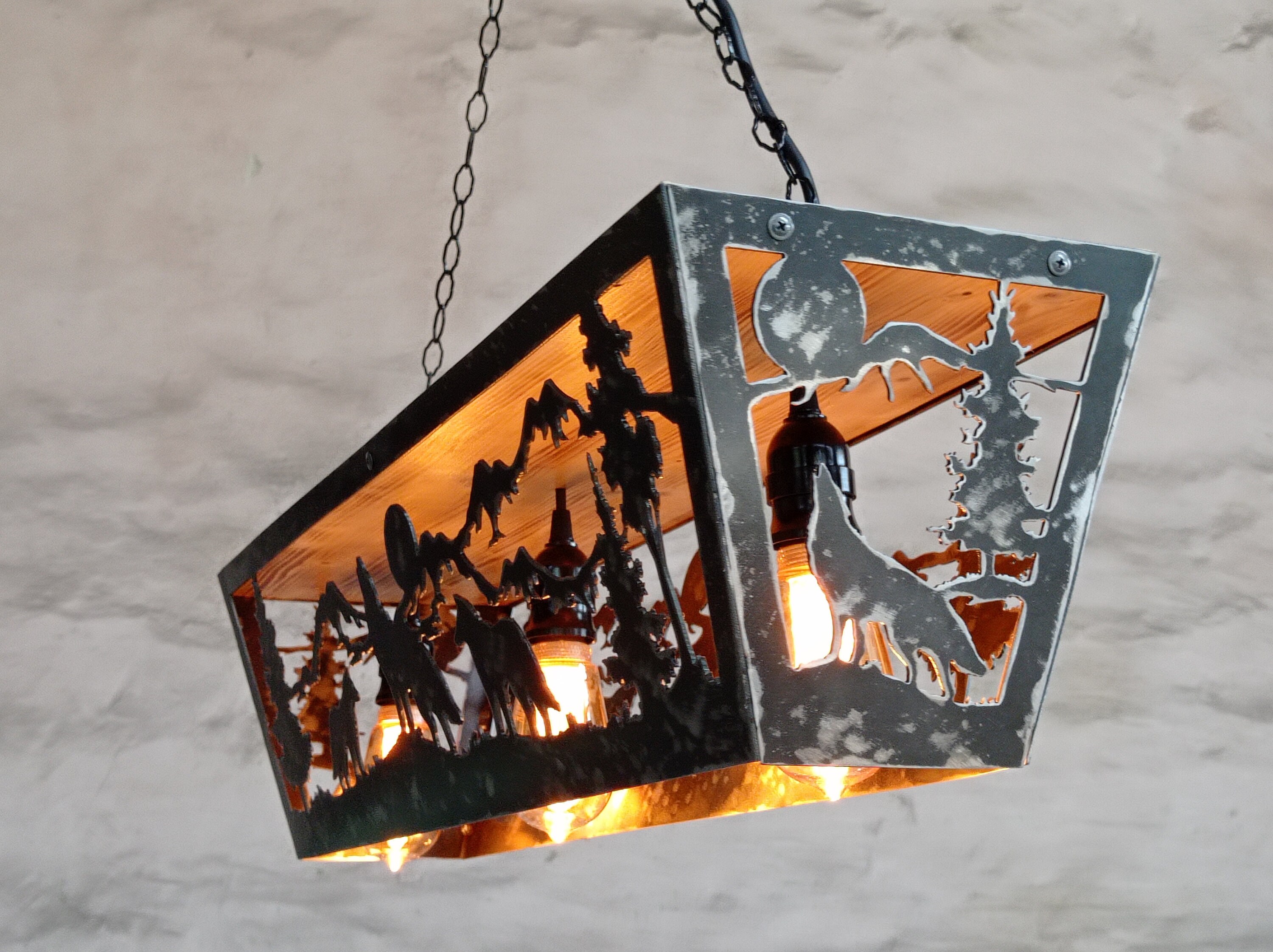 Ceiling Light Fixture - Wolves - Cabin Lights - Lodge Lighting - Log ...