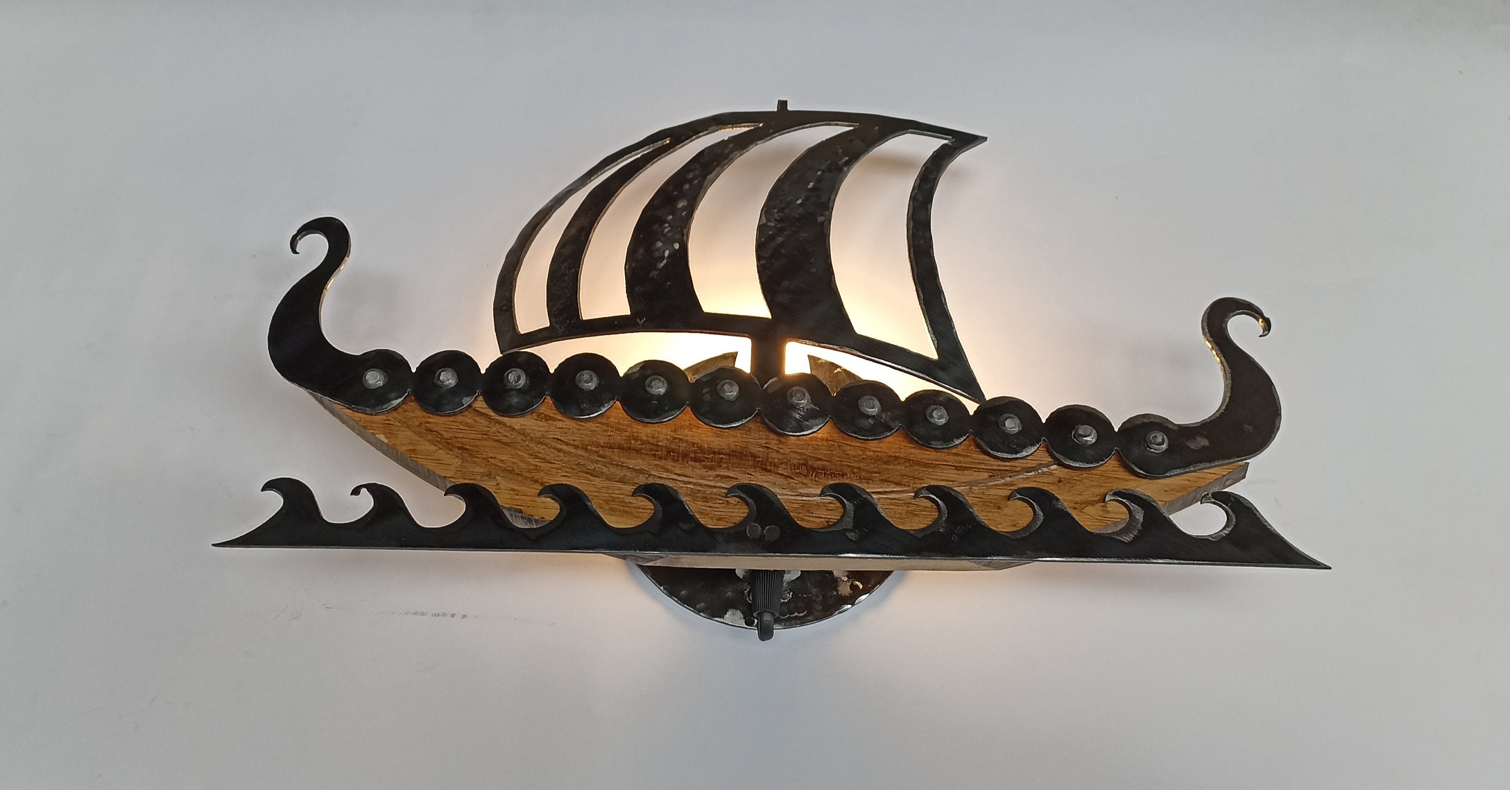 Wall Lamp Viking Ship Wood and Metal Wall Light Sconce - Etsy