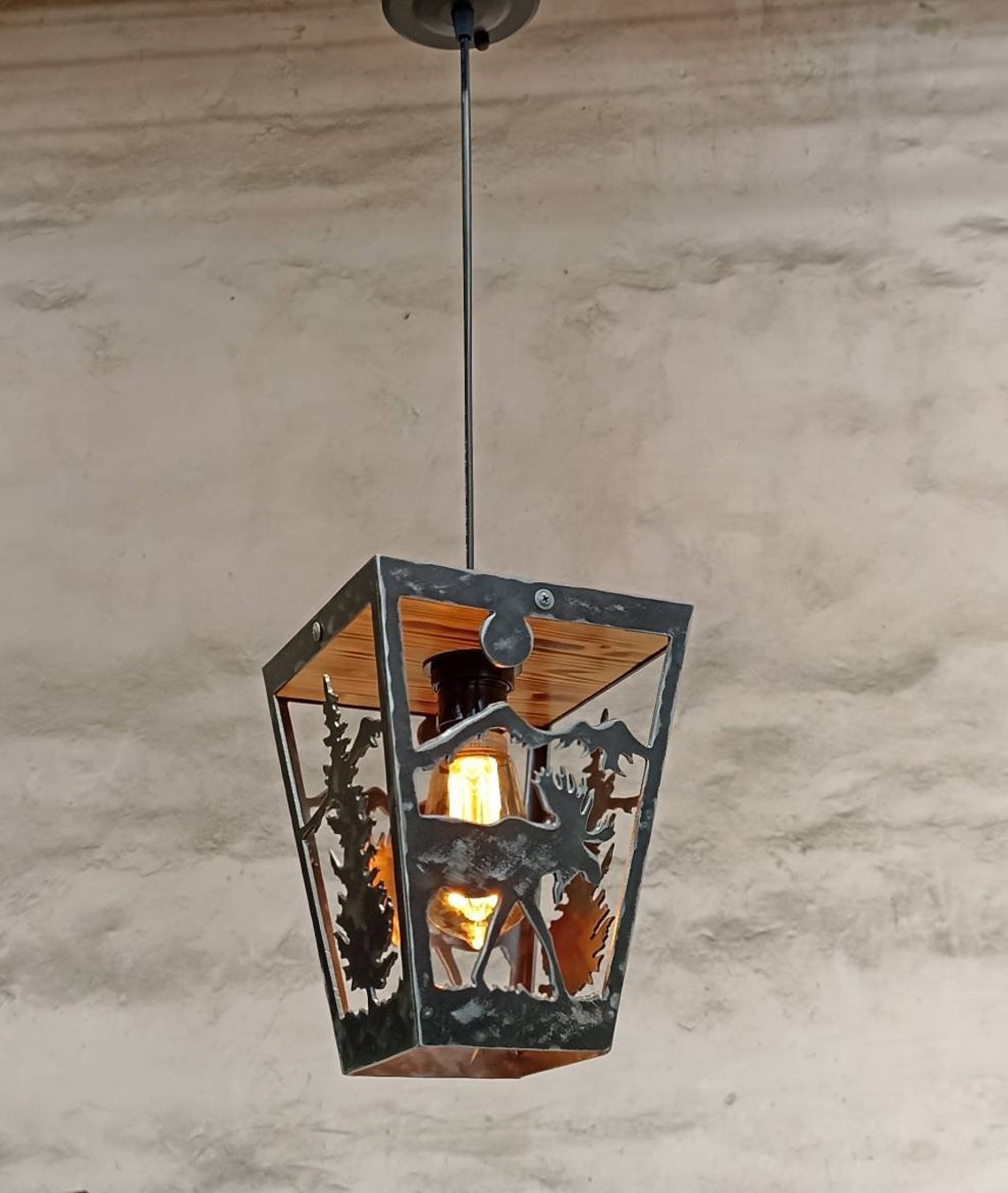 Rustic Pendant Light Moose Cabin Ceiling Lights Log - Etsy
