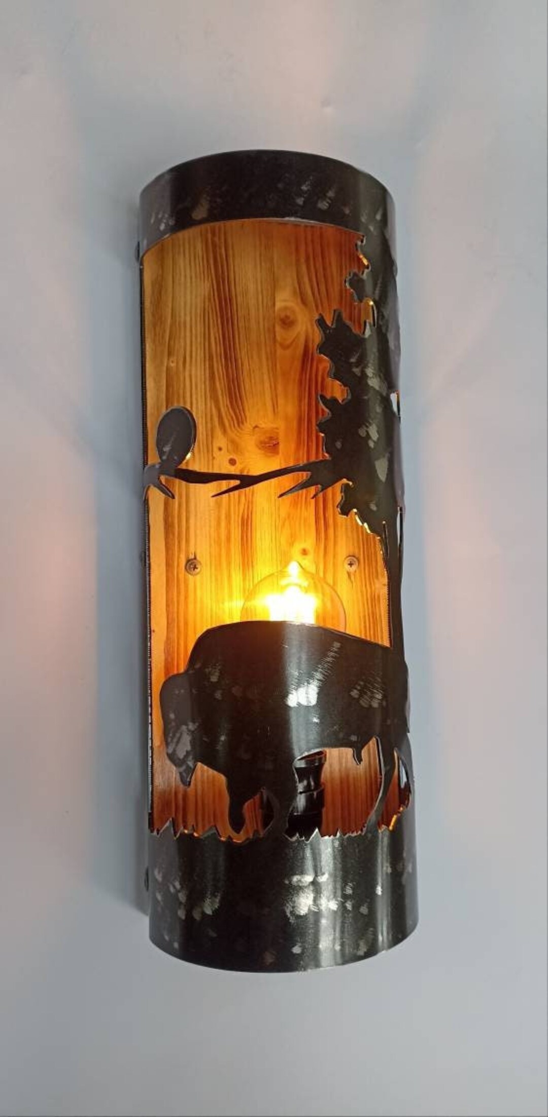 Rustic Wall Light - Buffalo - Cabin Sconce - Log House Lighting - Lodge ...