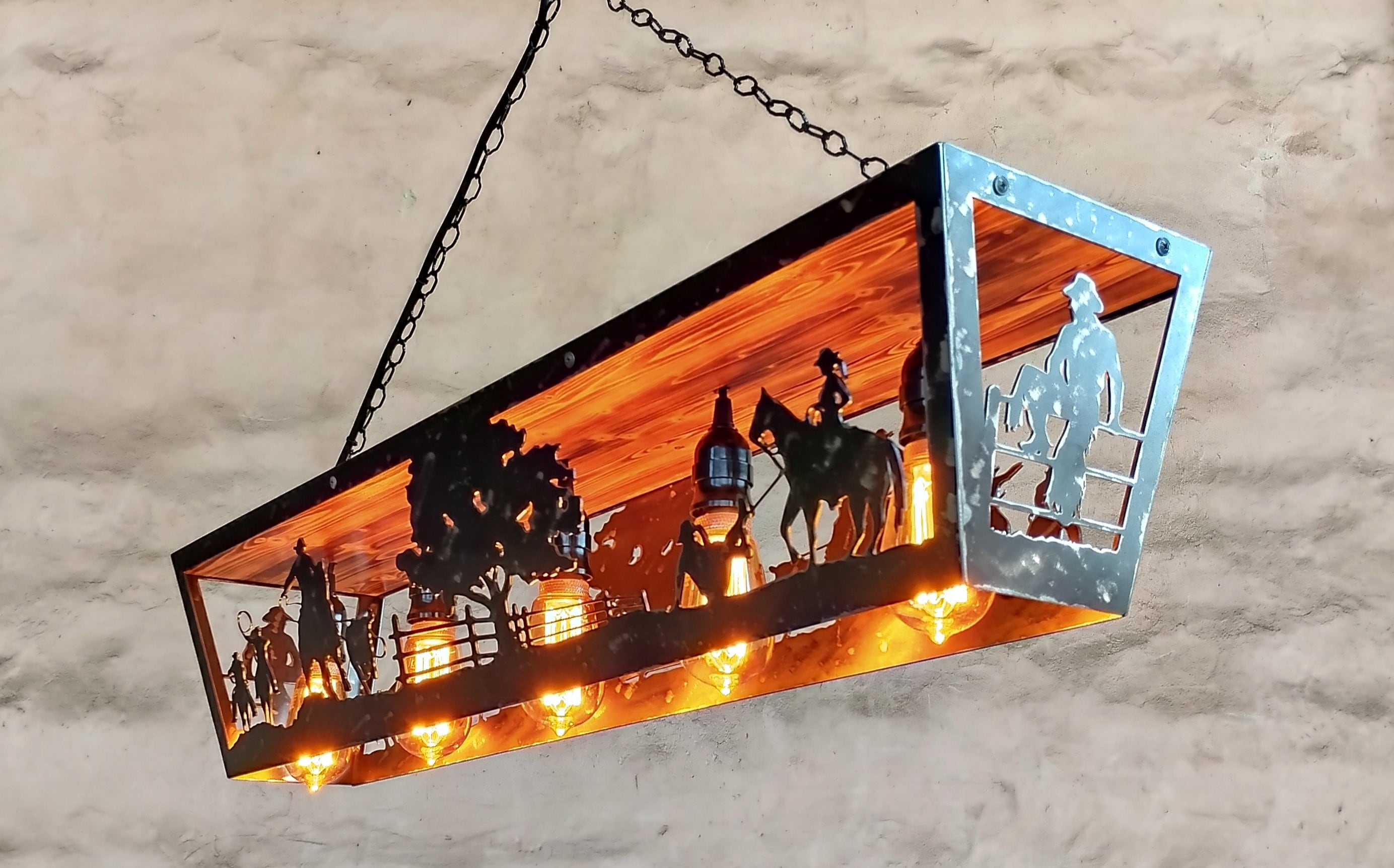 Western Ceiling Lights. Rustic Light Fixture. Cowboys and Cattle - Etsy