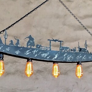 Western Chandelier: Rustic Farmhouse Ceiling Light With Cowboy Scene - Etsy