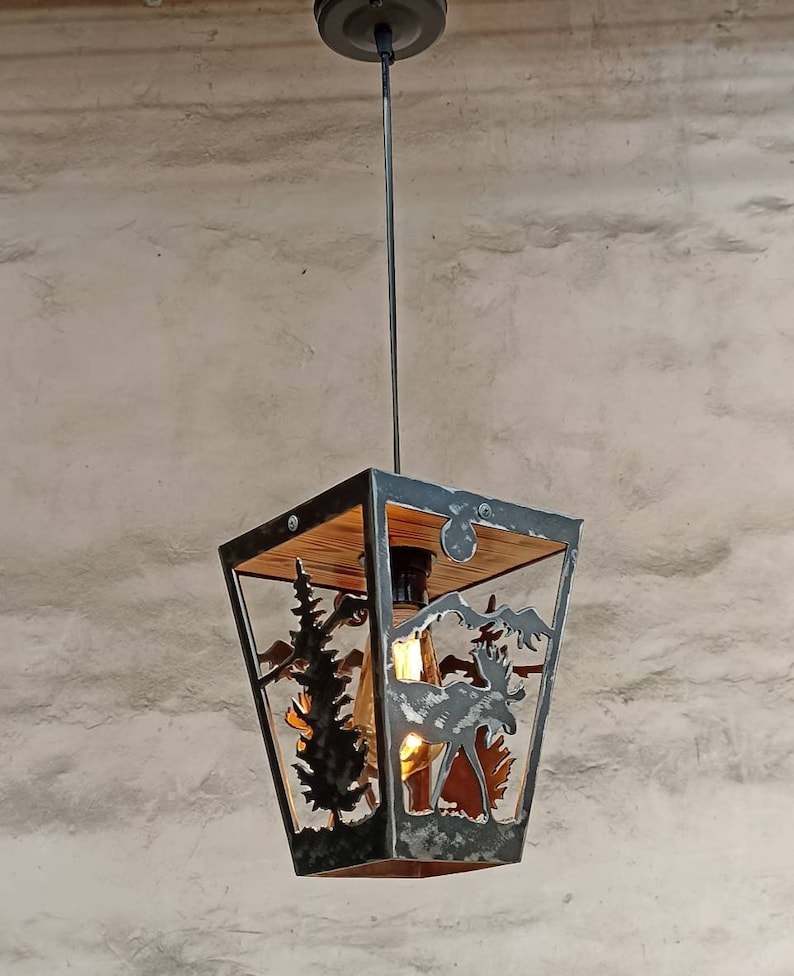 Rustic Pendant Light - Moose - Cabin Ceiling Lights - Log House ...