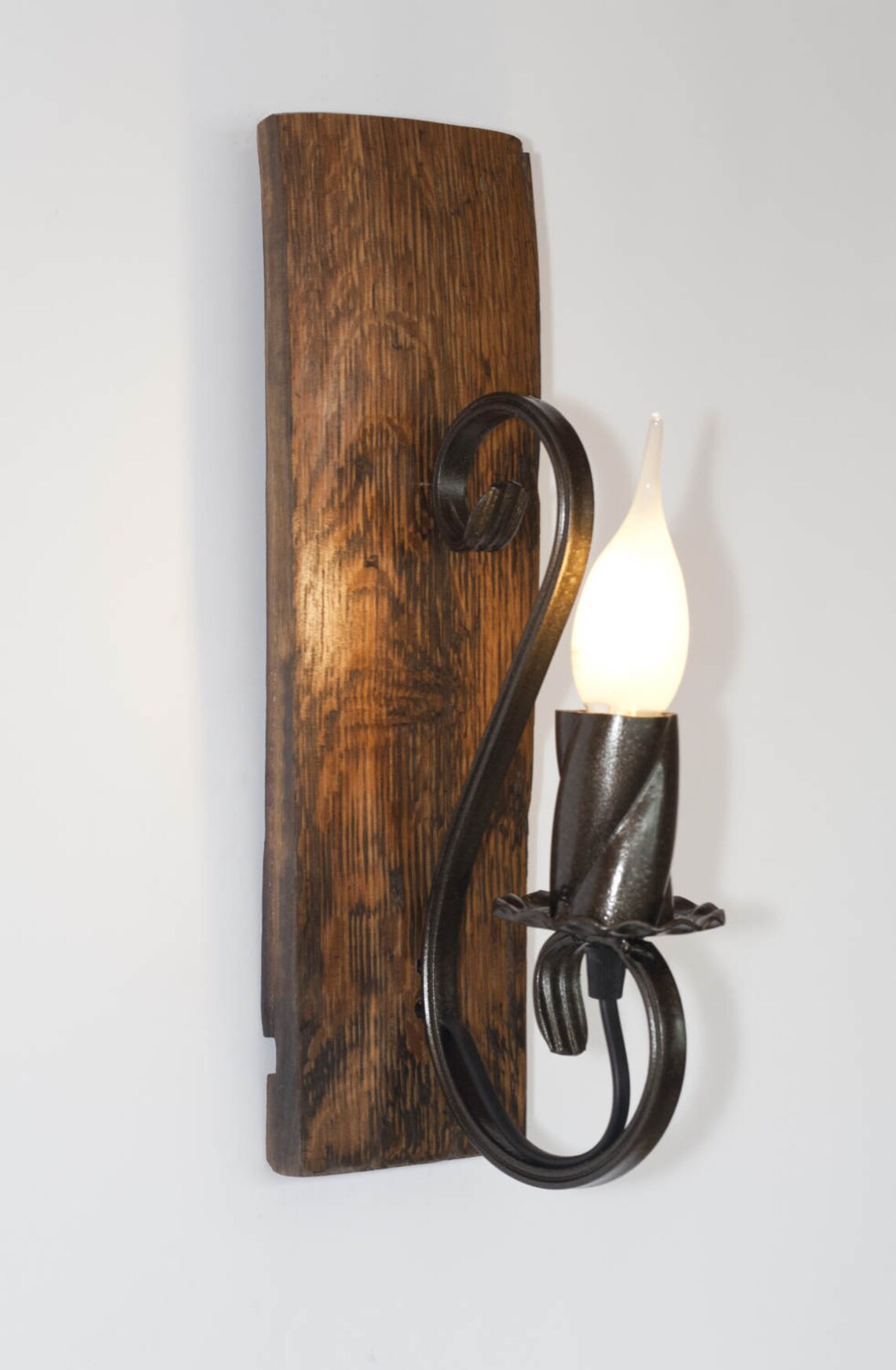 Rustic Wall Lamp - Wood and Wrought Iron Sconce - Barrel Wall Light - Etsy