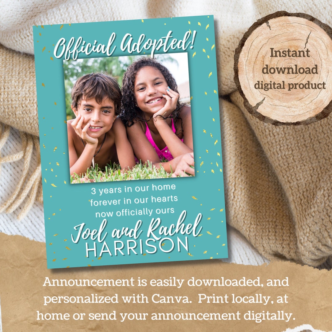 Adoption Announcement, Officially Adopted 5x7 Editable Canva Photo Card ...