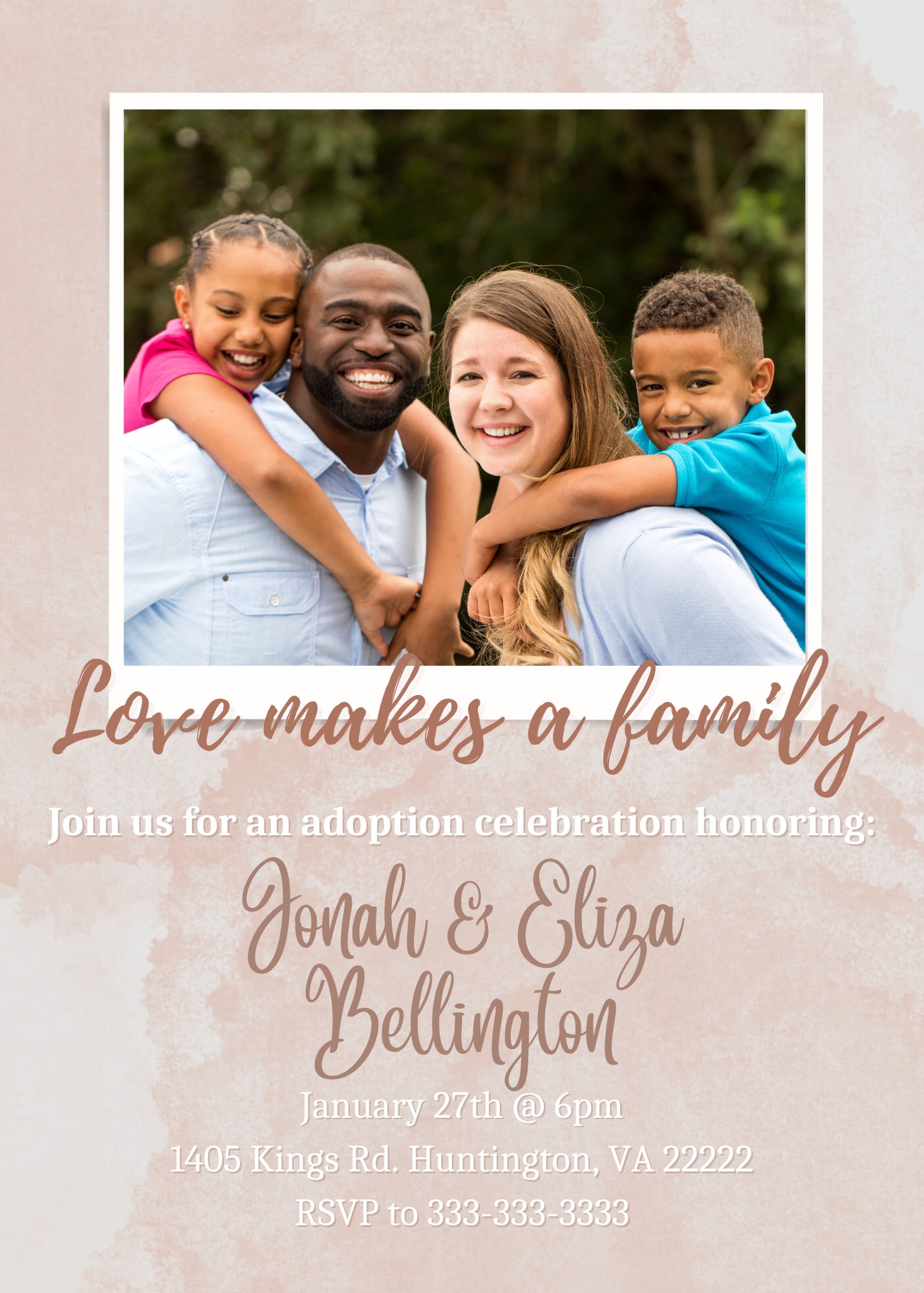 Adoption Celebration Invitation, Love Makes A Family 5x7 Editable Canva ...