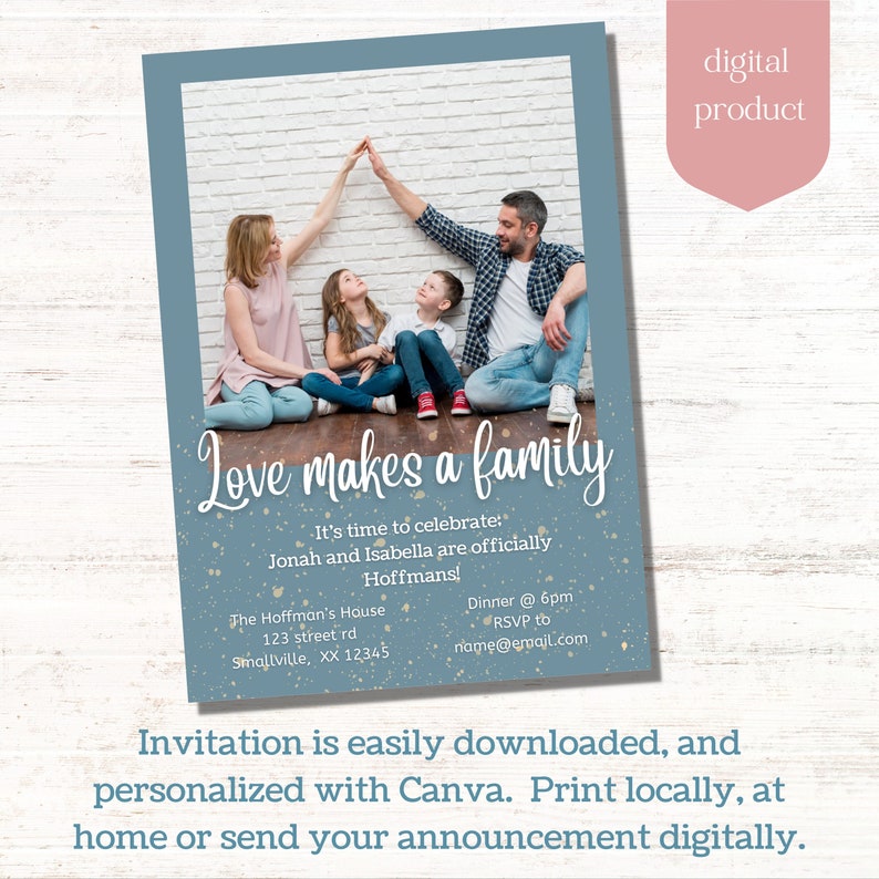 Adoption Celebration Invitation, Love Makes a Family, 5x7 Photo Card ...