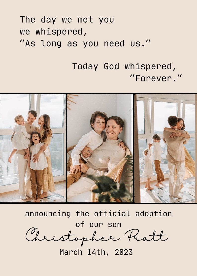 Personalized Adoption Announcement, 5x7 Photo Card, Canva Template ...