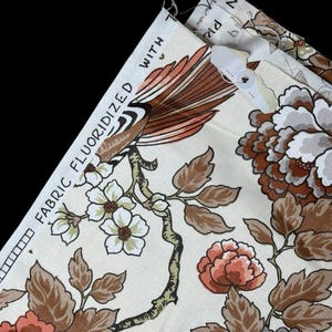 Vintage Cohama Birdsong Floral Fabric Vat Color Screen Print 54" X 56 ...
