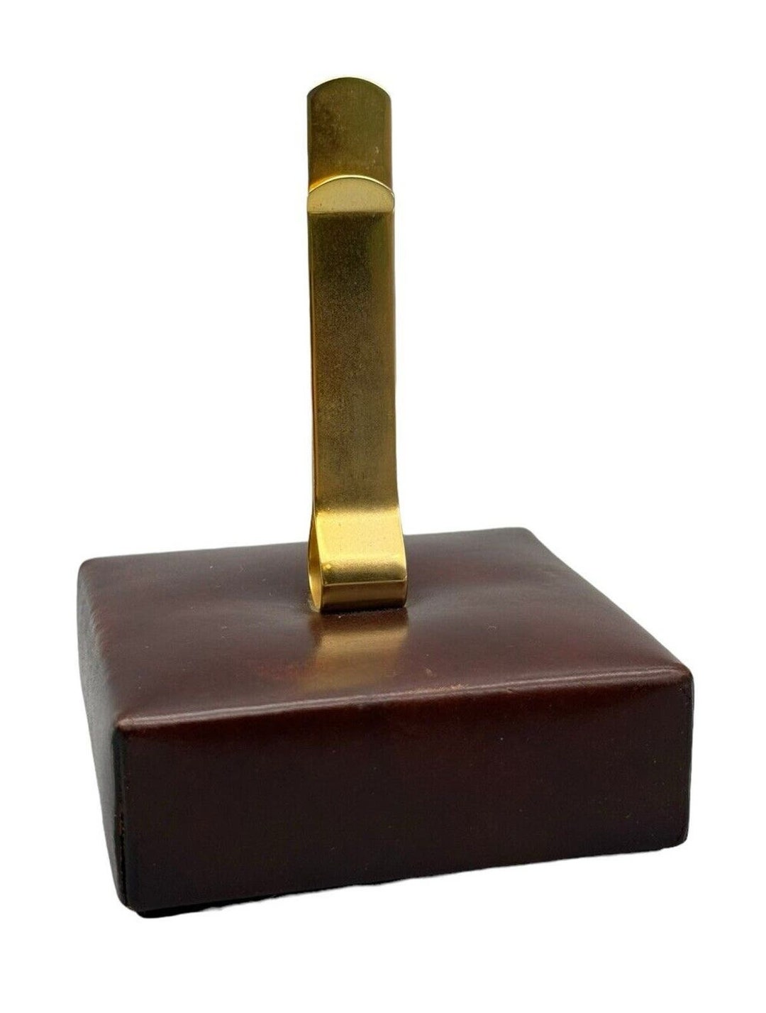 Bosca Leather & Metal Desk Paper Clip Note Memo Holder Hand Stained ...
