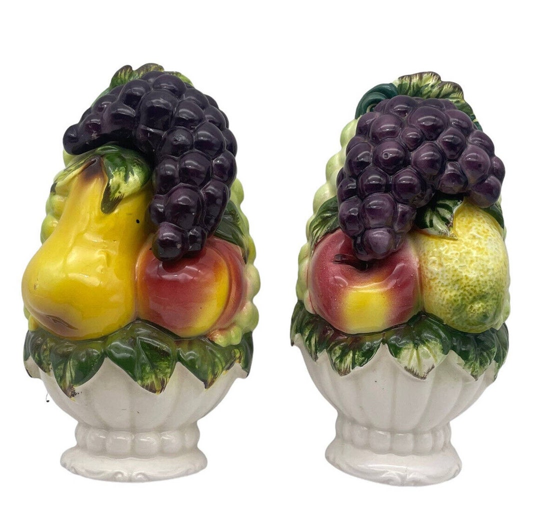 Vintage Lefton Ceramic Wall Plaques Decor 2 Fruit Urns 3D Japan 7 Inch ...