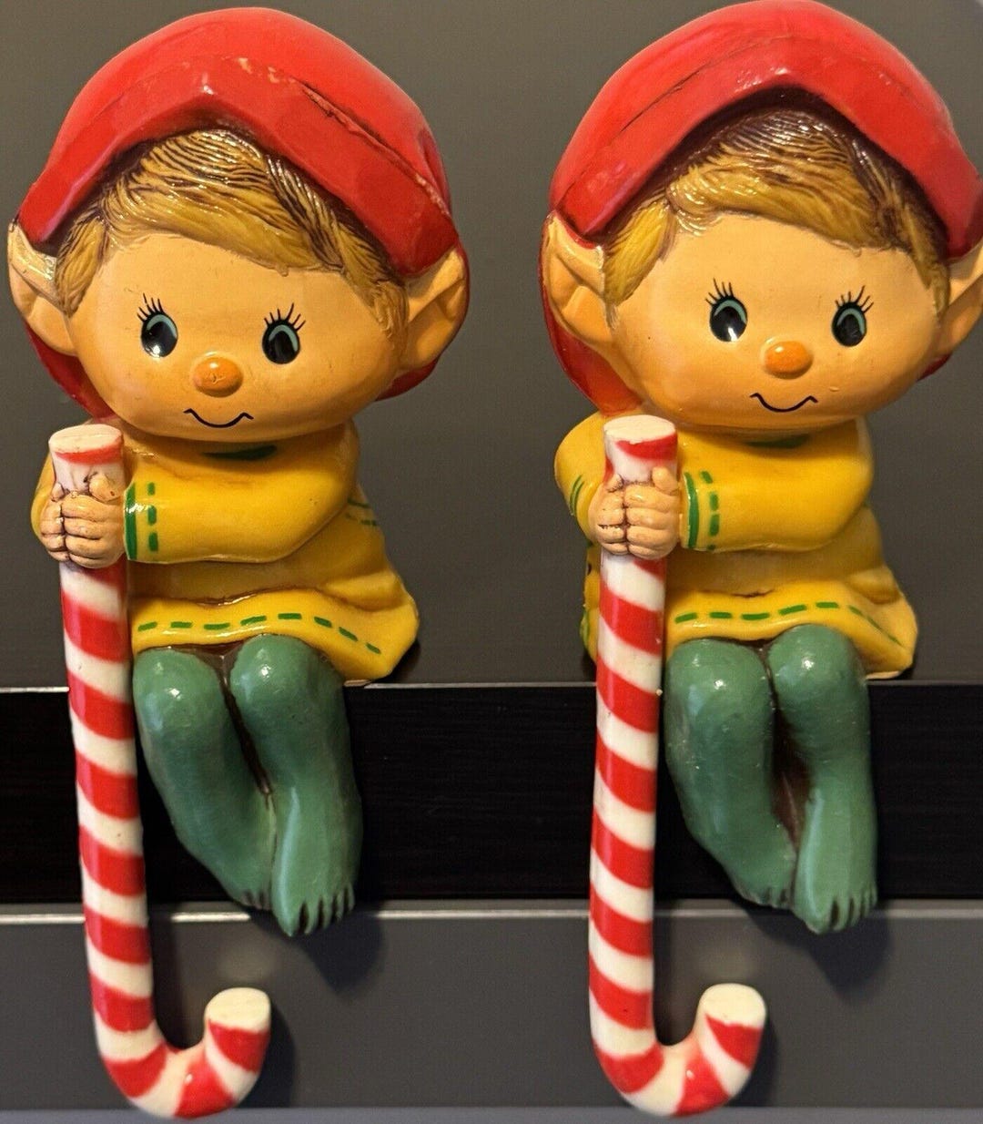 Hallmark Elf Shelf Sitters Set 2 Pixie Elves Candy Canes Stocking ...