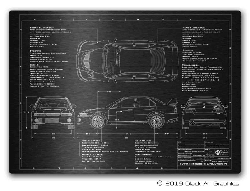 Mitsubishi Evo VI Personalised Engraved Aluminium Blueprint - Etsy